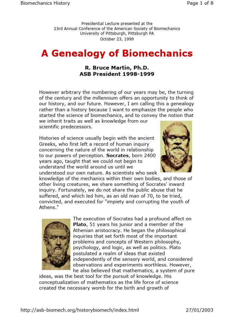 History of Biomechanics (Martin 1999) | PDF | Biomechanics | Science