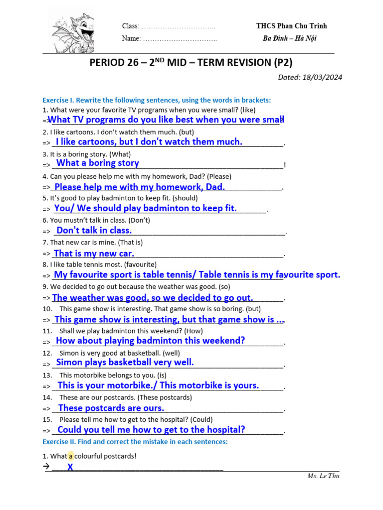 2nd Mid-Term Revision Exercises | PDF | Art