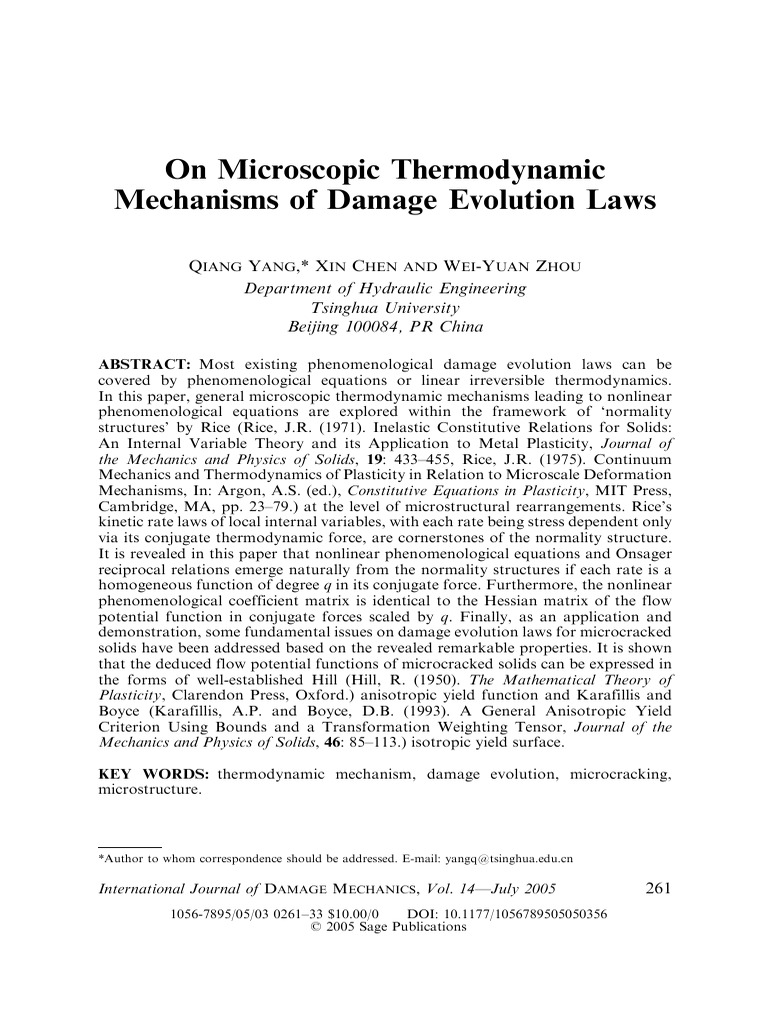 Yang Et Al 2005 On Microscopic Thermodynamic Mechanisms of Damage ...
