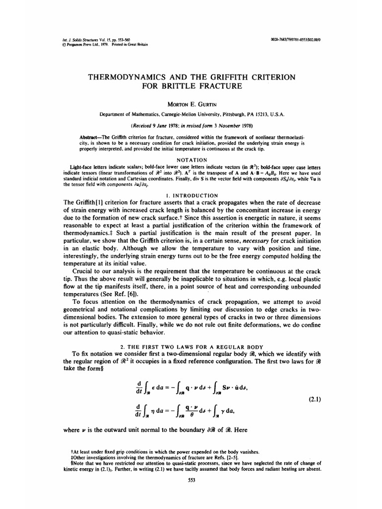 Thermodynamics and The Griffith Criterion | PDF