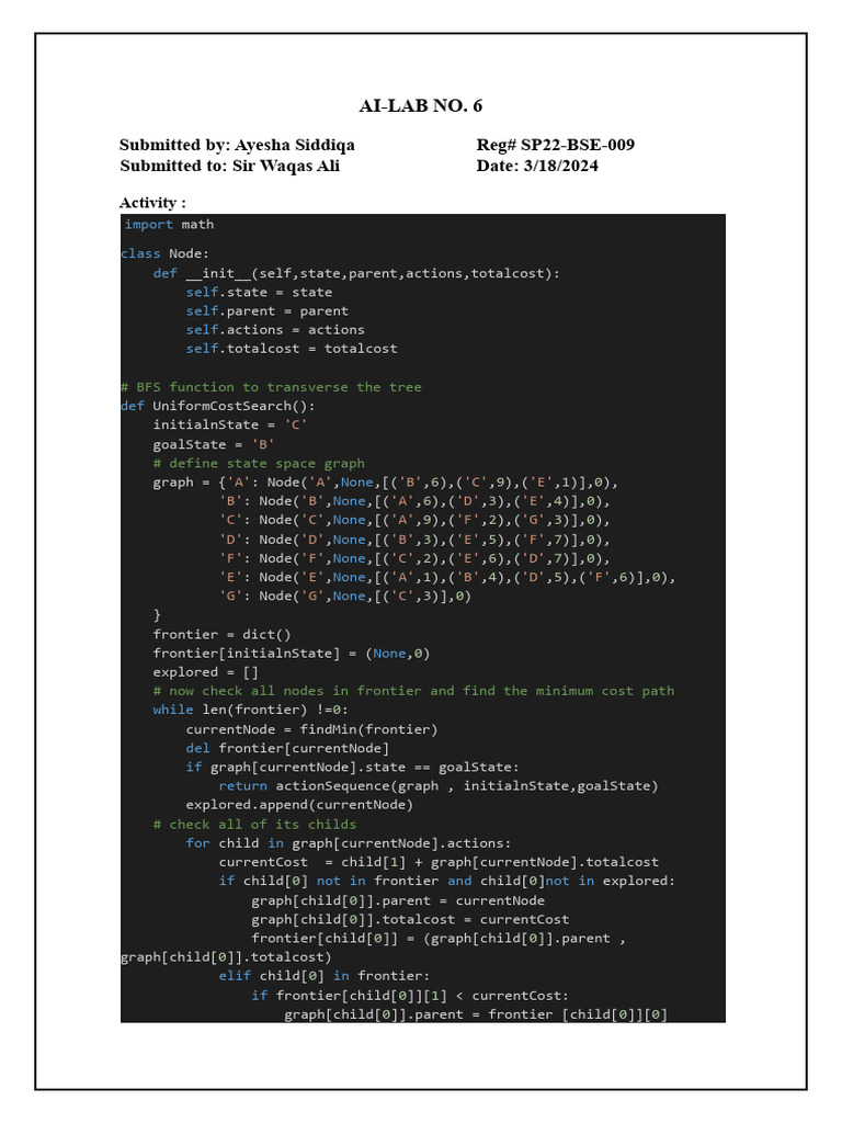 Ai Lab 6 | PDF | Vertex (Graph Theory) | Theoretical Computer Science
