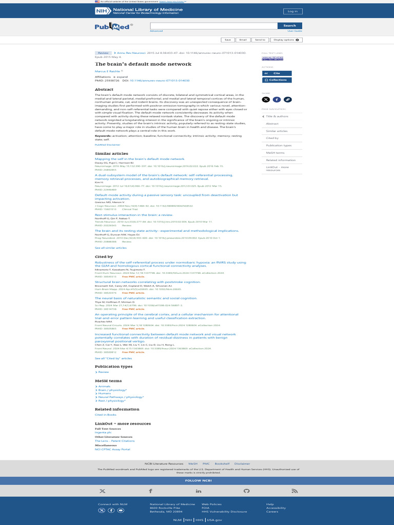 The Brain's Default Mode Network - PubMed | PDF | Pub Med | Neuroscience