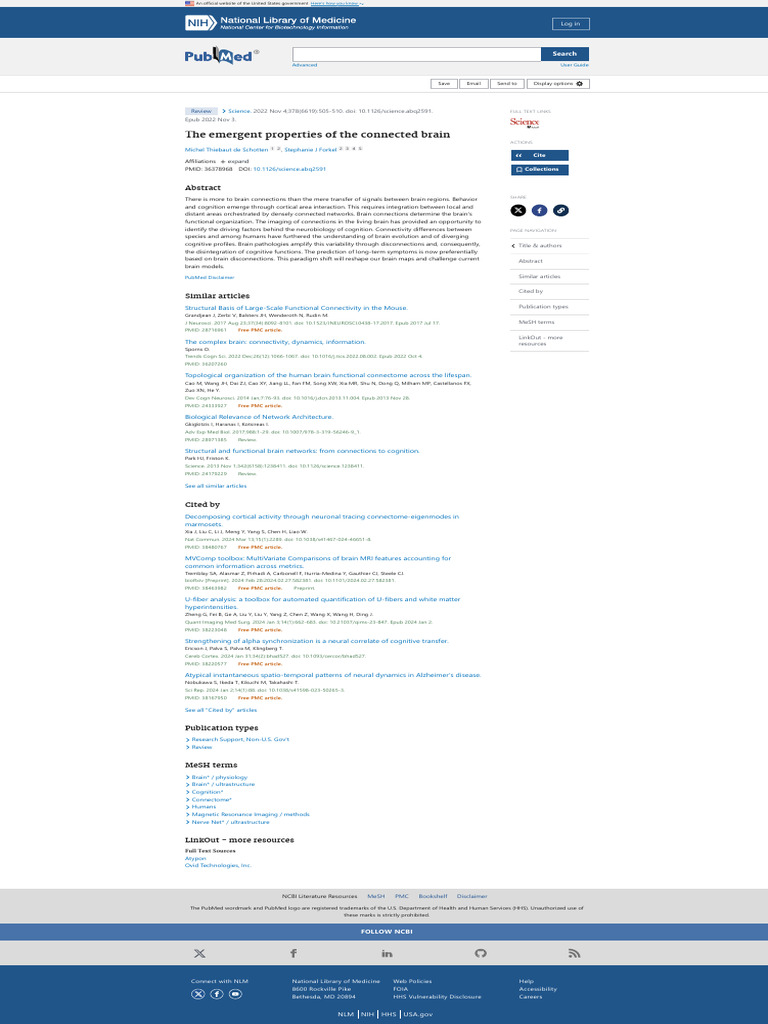 The Emergent Properties of The Connected Brain - PubMed | PDF | Pub Med | Brain