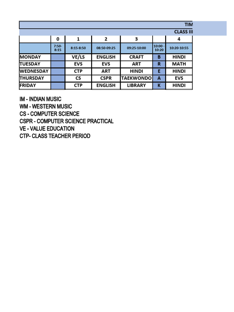 Class III e Time Table (2024-2025) | PDF