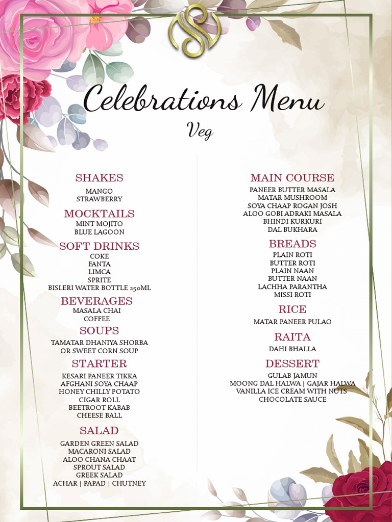 Celebration Menu 1 New | PDF | Salad | Desserts