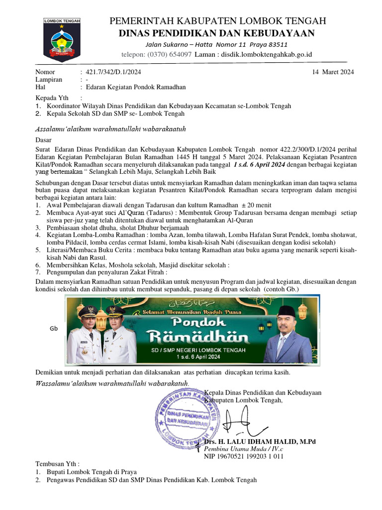 Edaran Pondok Ramadhan Lombok Tengah | PDF | Kesehatan Holistik