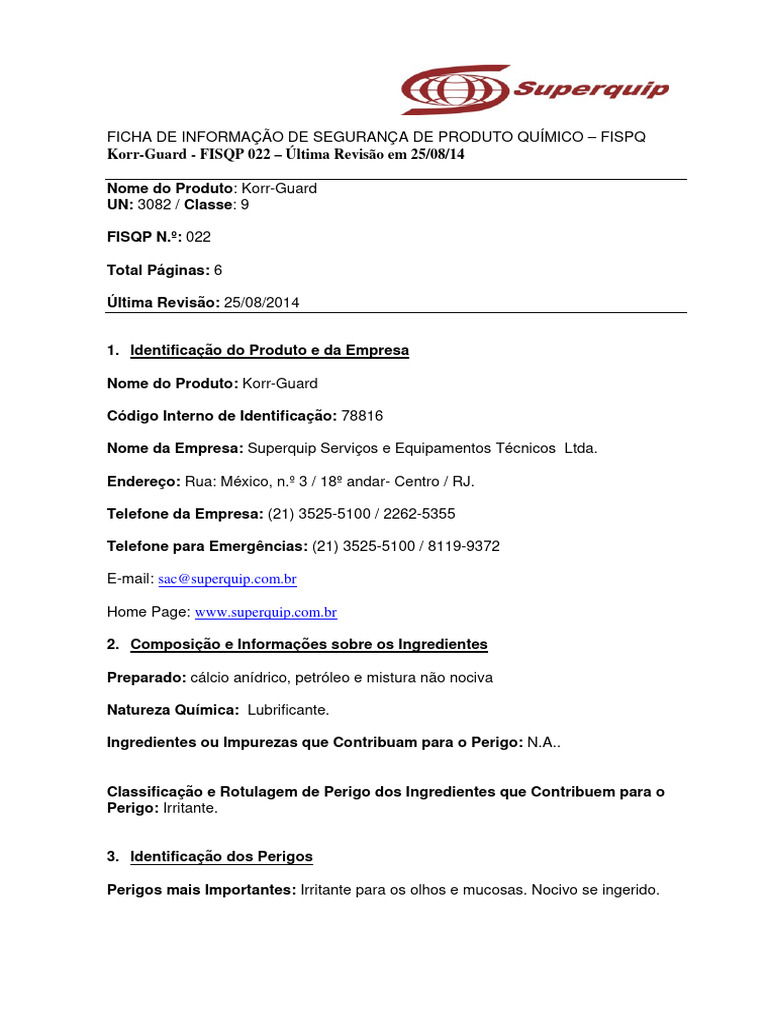 FISPQ Korr-Guard: Segurança e Manuseio | PDF | Embalagem e rotulagem ...