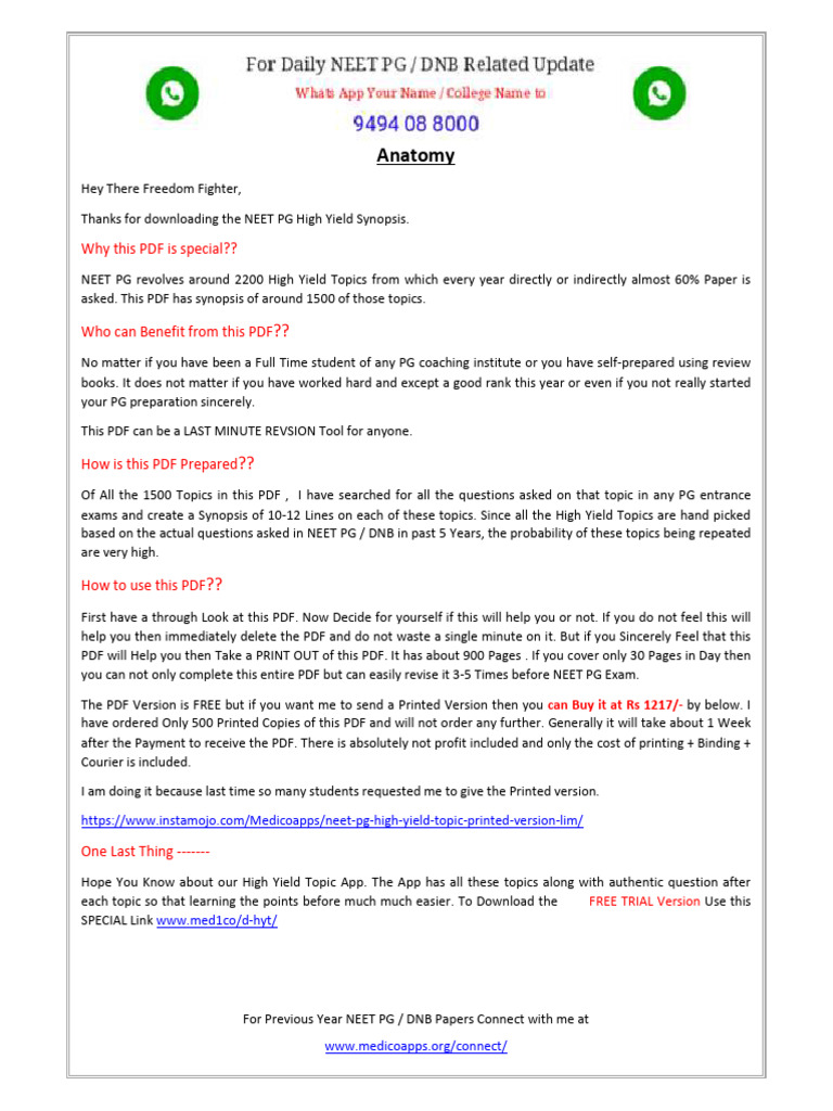 NEET PG High Yield Topic Synopsis NEET 2019 PDF Version - Final | PDF ...