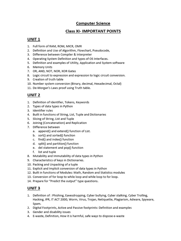 Computer Science-IMPORTANT POINTS | Download Free PDF | String ...