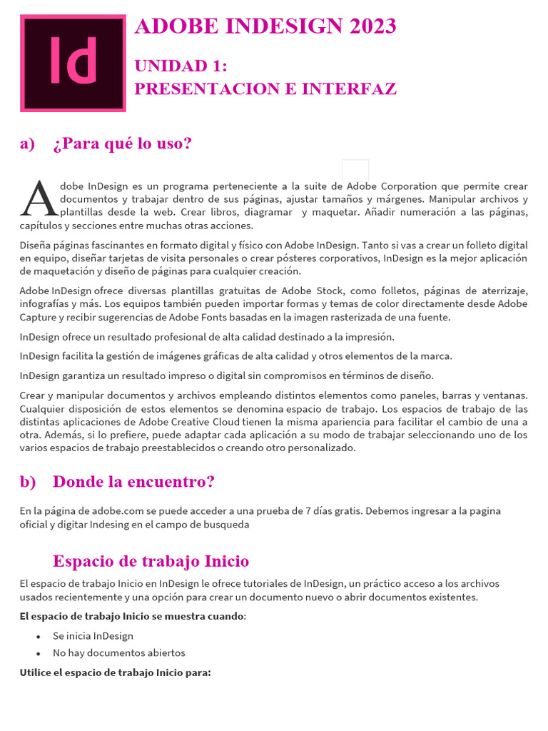 01 - Presentacion e Interfaz | PDF | Ventana (informática) | Adobe InDesign