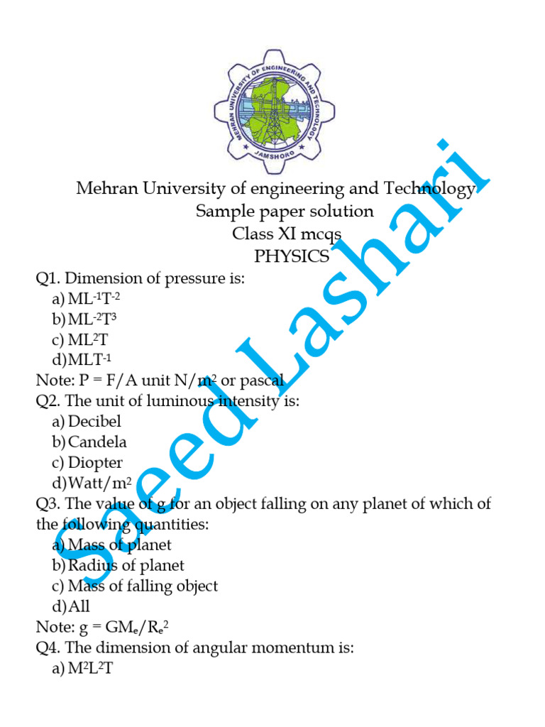 MUET Physics # 13 | PDF | Acceleration | Force