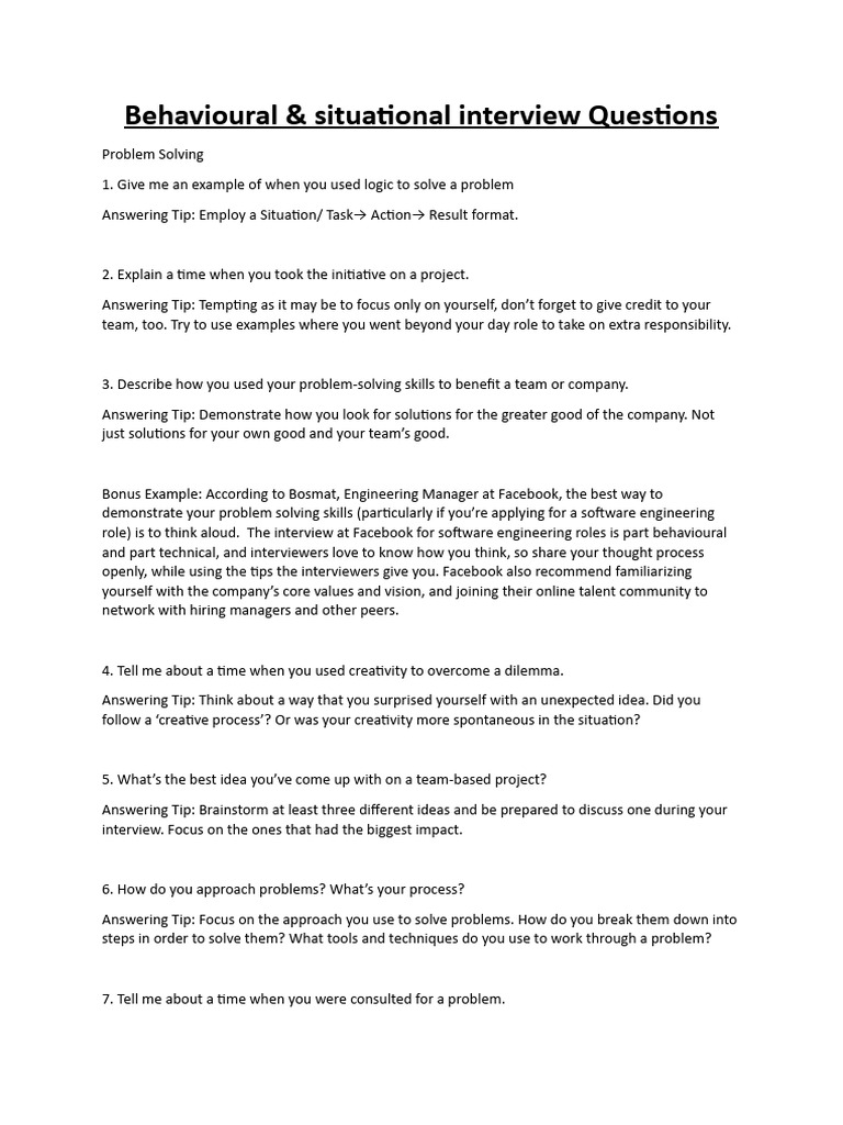 Behavioral Interview Sample Answers | PDF | Creativity | Brainstorming