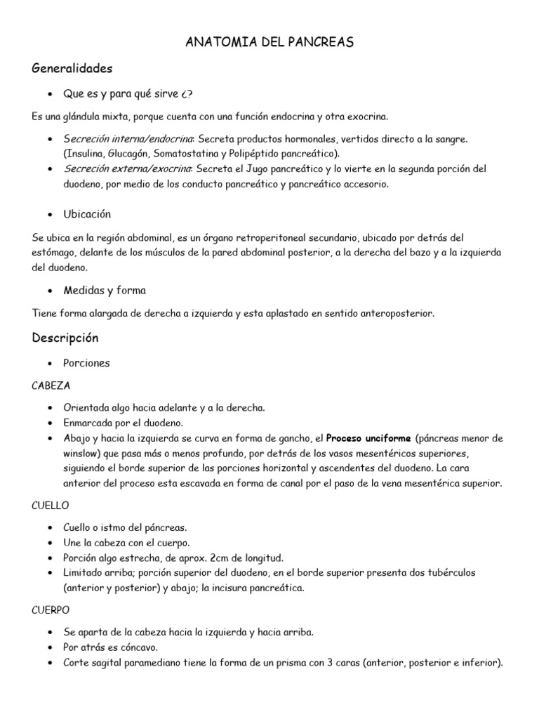 Anatomia Del Pancreas | PDF | Páncreas | Anatomía