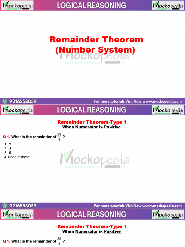 Remainder Theorem | PDF | Mathematics | Abstract Algebra