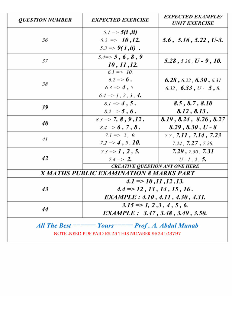 X STD Maths Expected Question | PDF