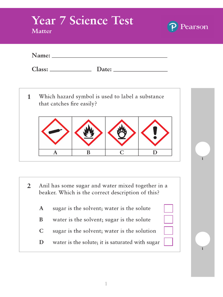 iLS - Science - Y7 - C71 - Topic - Test - Set 1 | PDF | Mixture | Water