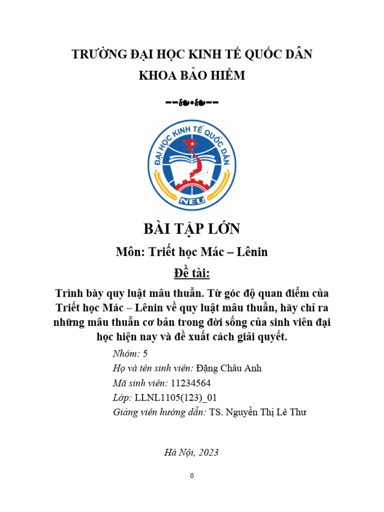 LLNL1105 (123) - 01 - MSV 11234564 - BÀI TẬP LỚN TRIẾT | PDF