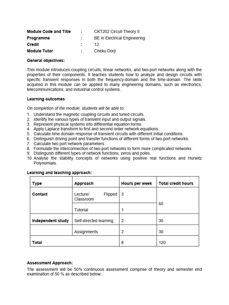 CKT202 Circuit Theory-II | PDF | Electrical Network | Inductance