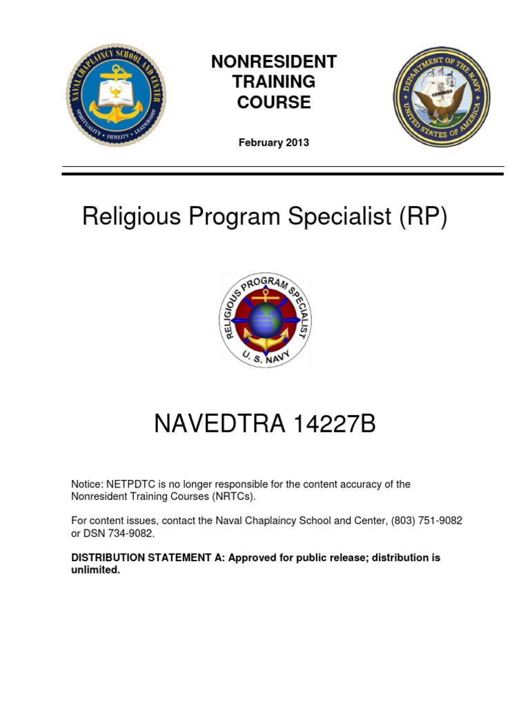 NAVEDTRA 14227B Religious Program Specialist (RP) | PDF | Chaplain ...