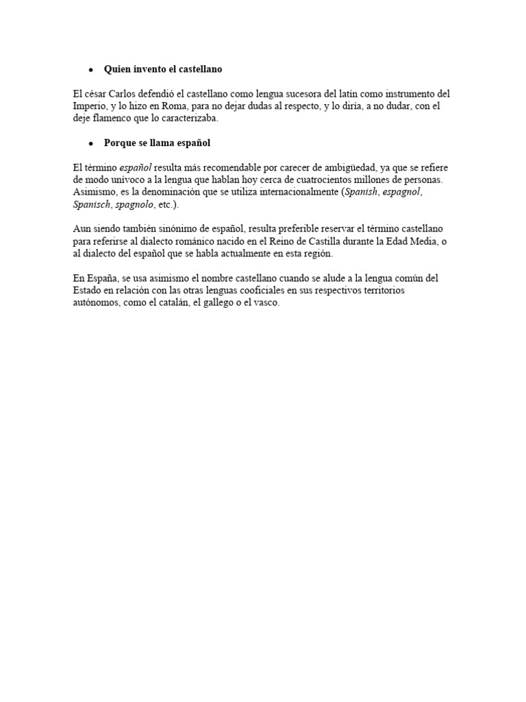 Quien Invento El Castellano y Porque Se Llama Español | PDF Quien Invento El Castellano y Porque Se Llama Español | PDF