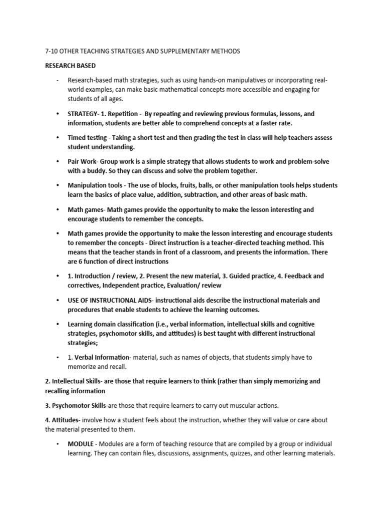 Other Teaching Strategies and Supplementary Methods Math 7 10 | PDF ...