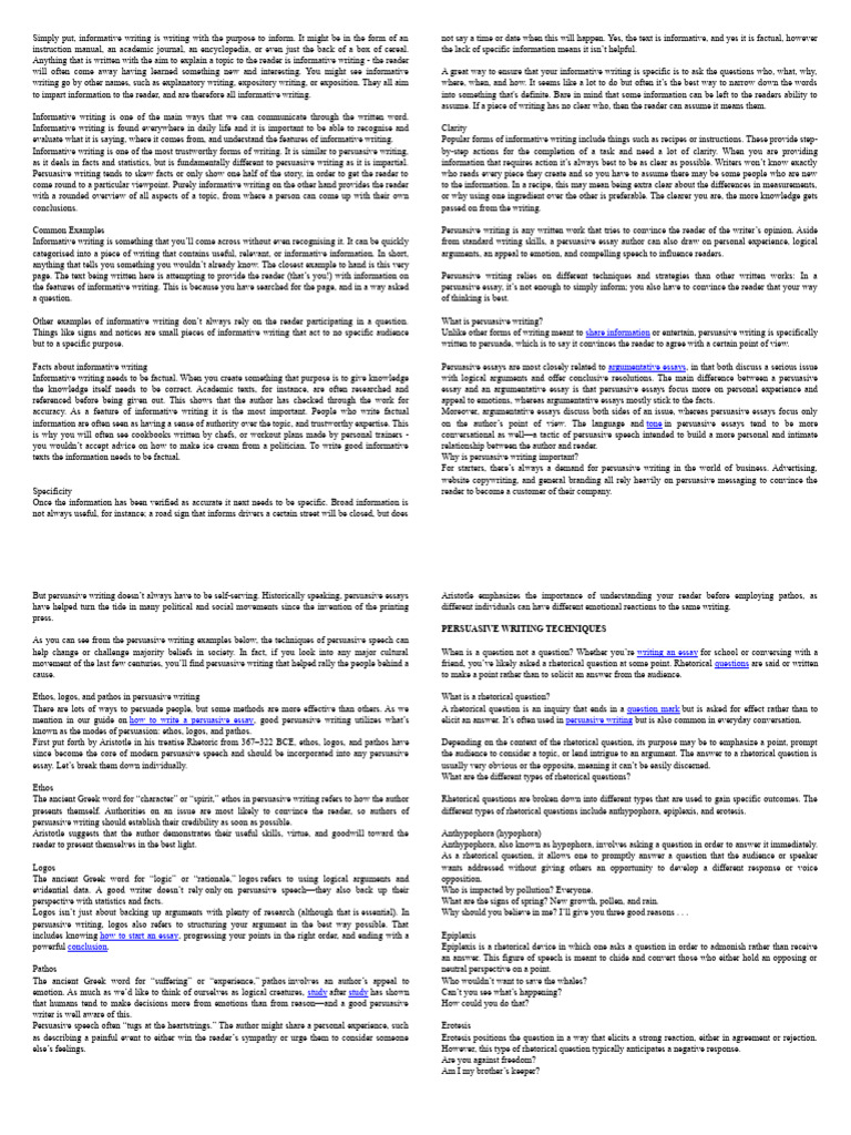 INFORMATIVE AND PERSUASIVE WRITING | PDF | Rhetoric | Persuasion