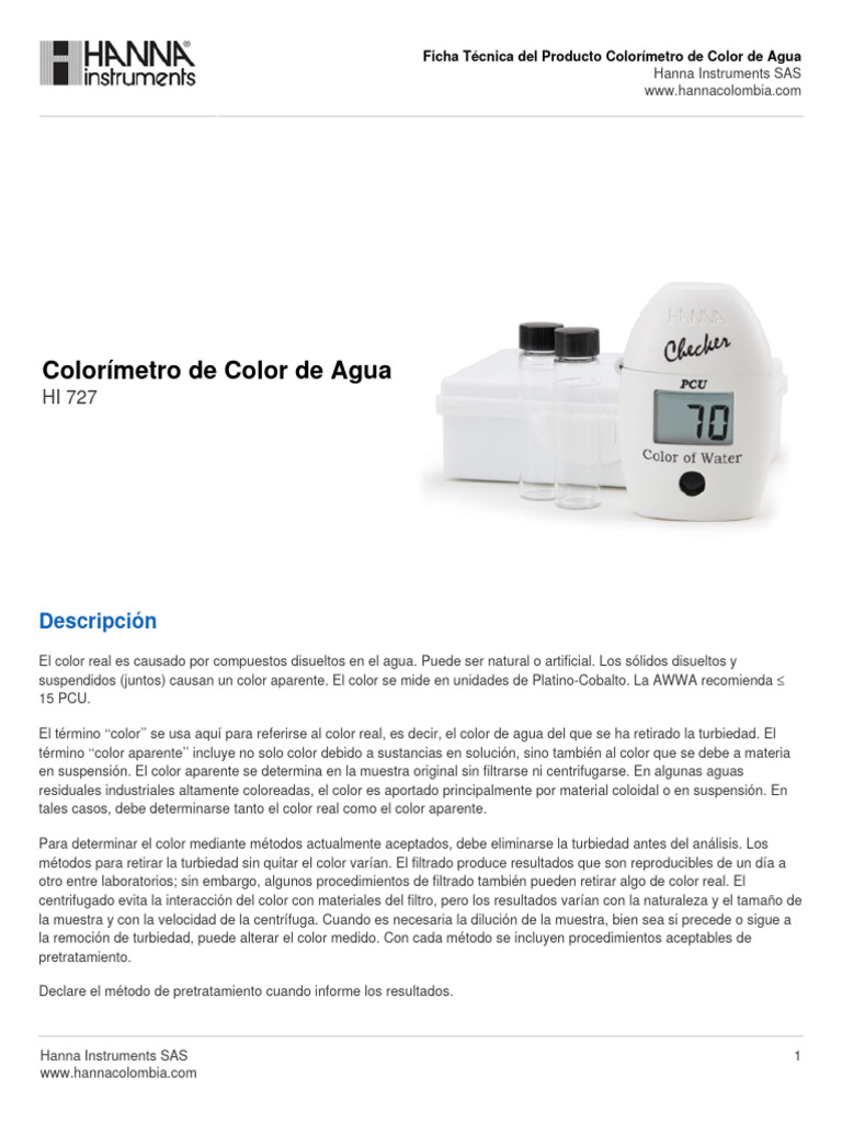 Ficha Tecnica Colorimetro (Que Necesita Pilas) | PDF | Agua ...