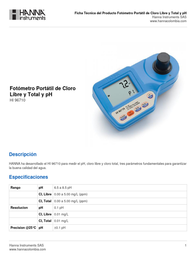 Ficha Tecnica PH y Cloro | PDF | Probabilidades y estadísticas | Metrología