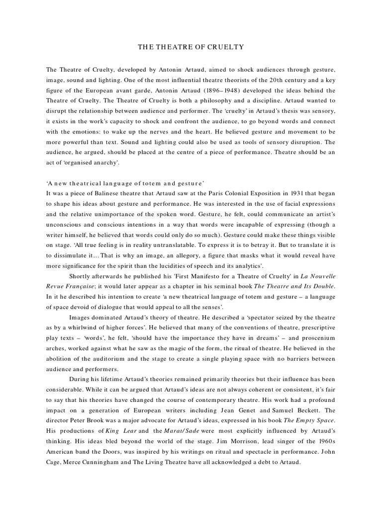 DM XII The Theatre of Cruelty | PDF | Theatre