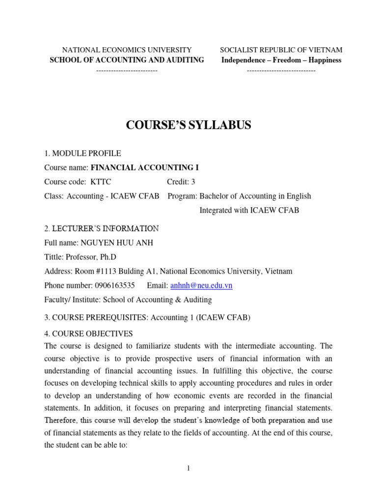 Financial Accounting Course Guide | PDF | Accounting | Financial Statement