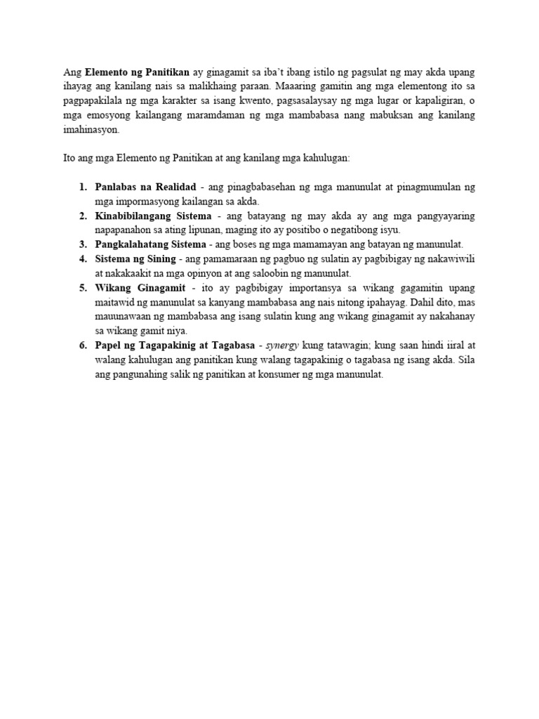 Elemento NG Panitikan | PDF