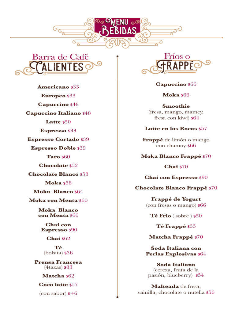 Menú de Bebidas y Frapés Variados | PDF | Té | café