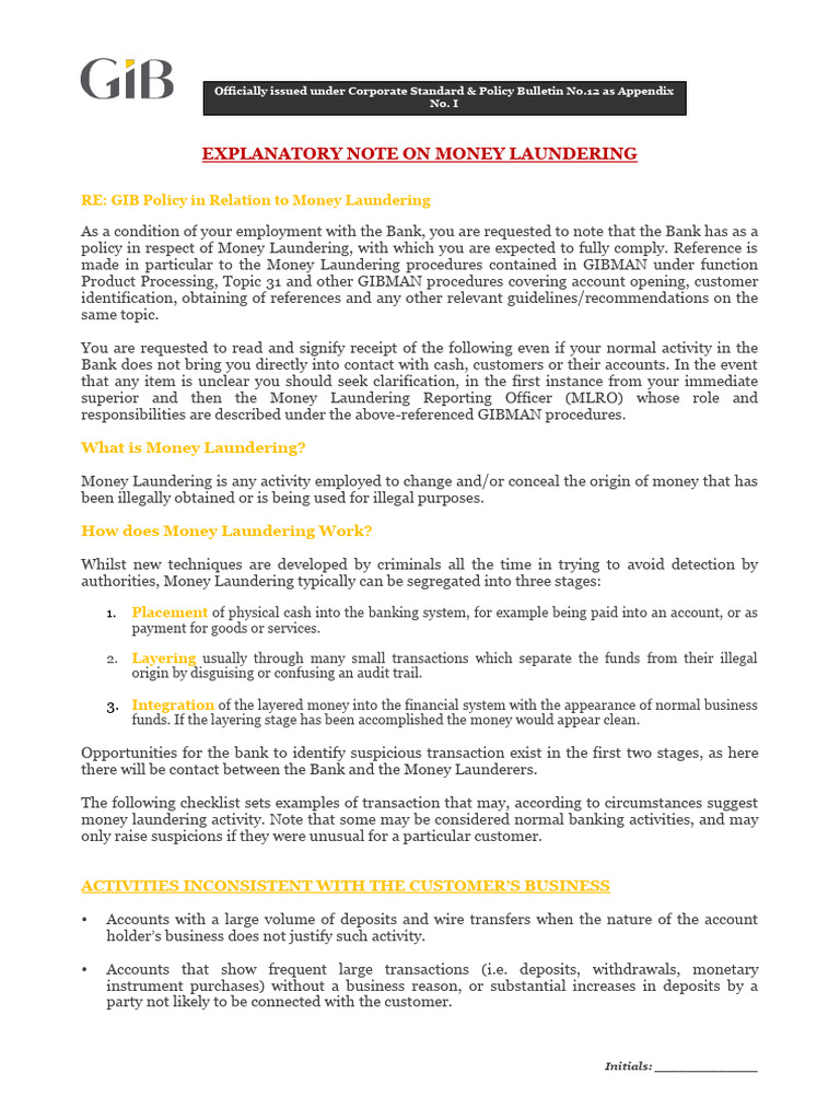 Explanatory Note - Money Laundering | PDF | Deposit Account | Banks