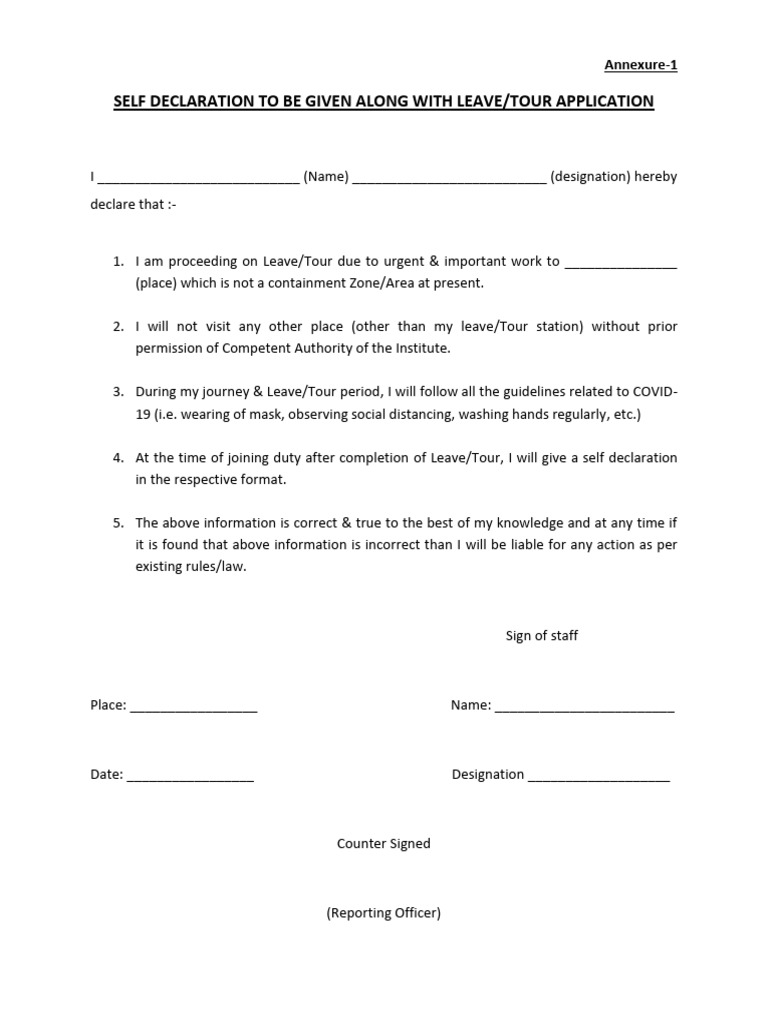 Self Declaration Form For Leave and Tour | PDF