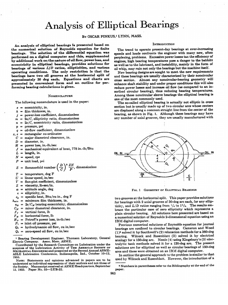 Pinkus - Analysis of Eliptical Bearings - 1956 | PDF