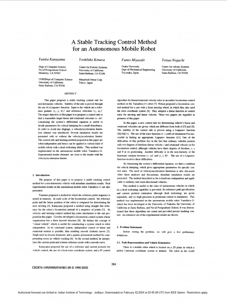 A Stable Tracking Control Method For An Autonomous Mobile Robot | PDF ...