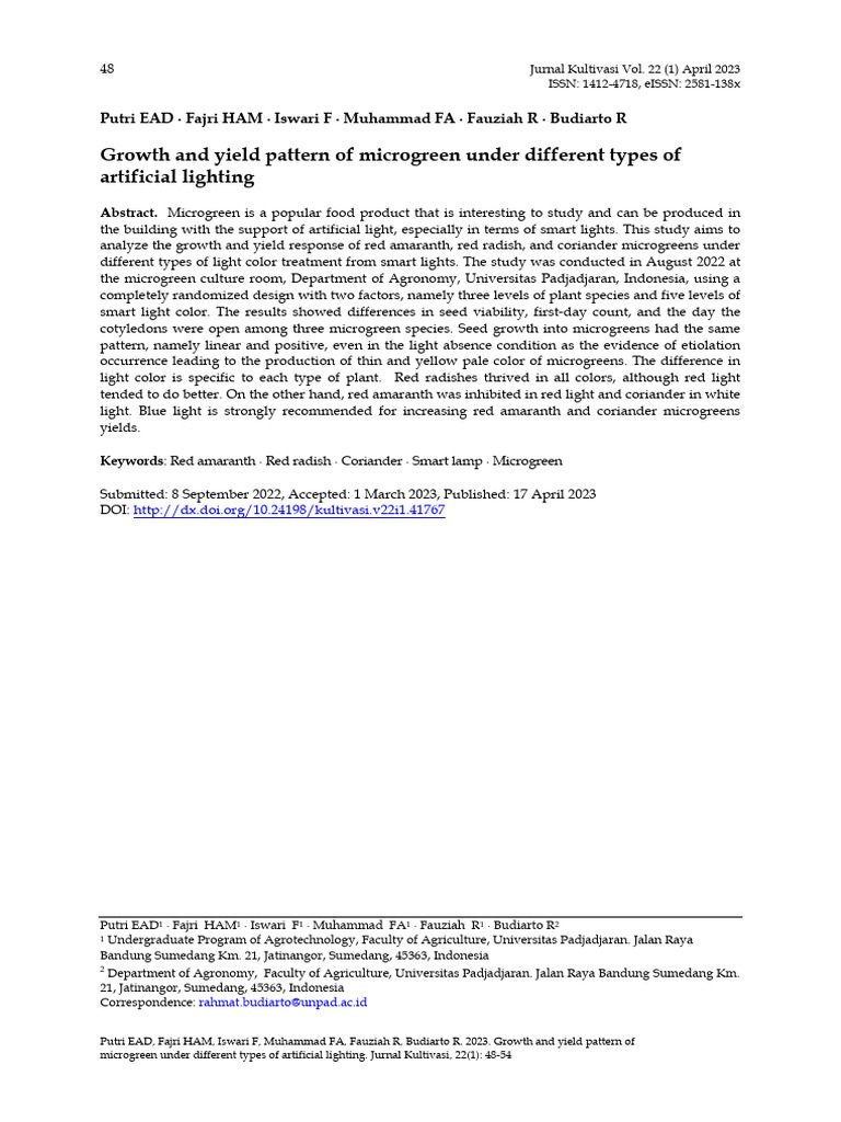 Growth and Yield Pattern of Microgreen Under Different Types Of | PDF ...