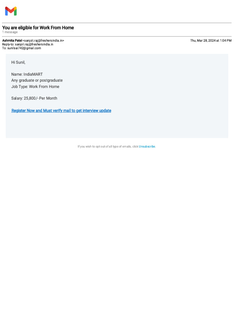 Gmail - You Are Eligible For Work From Home | PDF