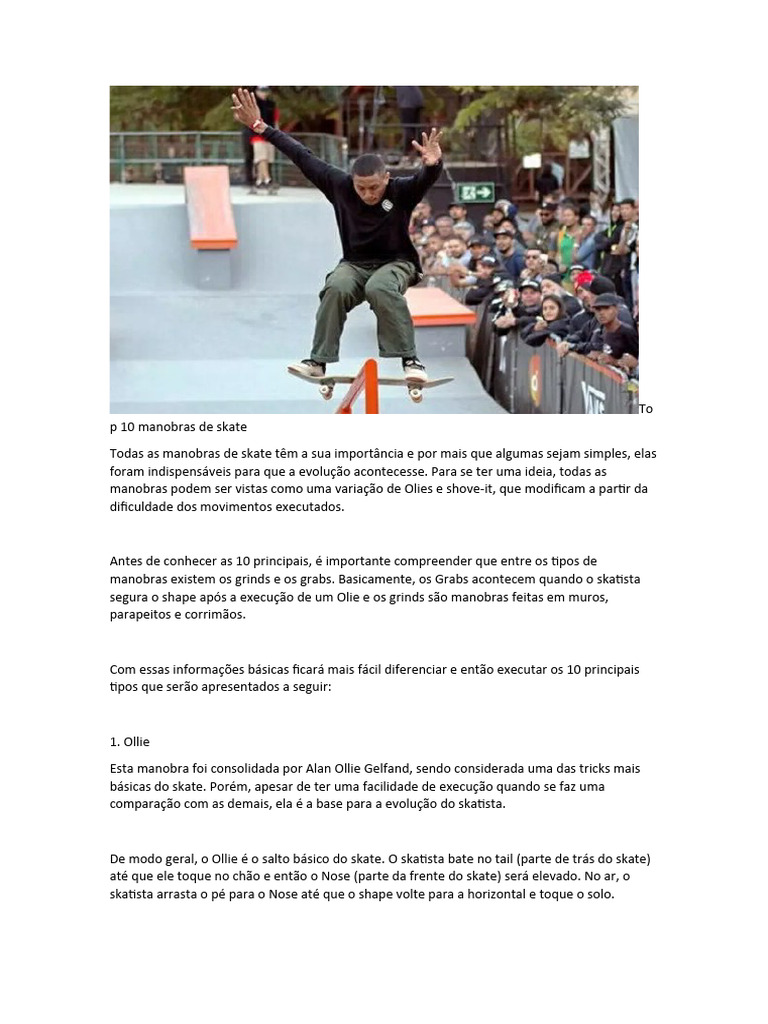 Top 10 Manobras de Skate em 2023 | PDF | Esportes com patins | Esportes ...
