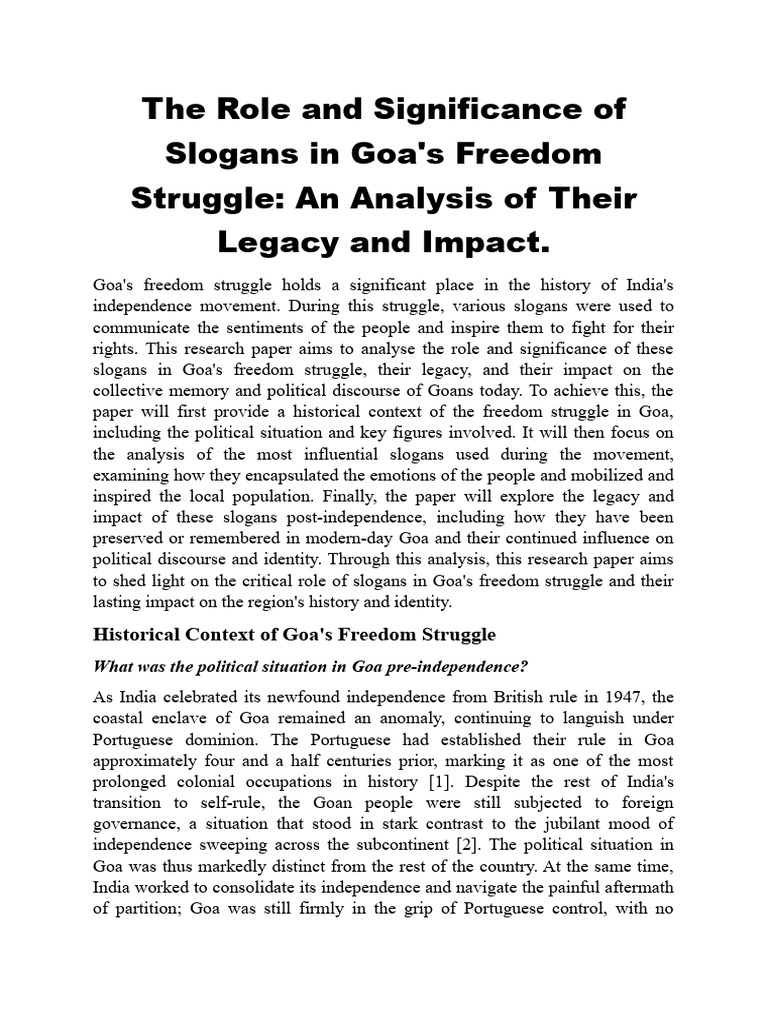 The Role and SigniThe Role and Significance of Slogans in Goa's Freedom ...
