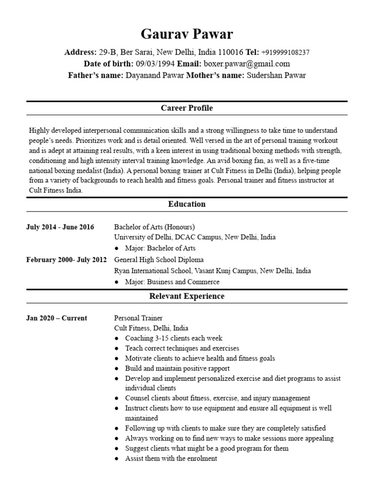 Gaurav's Resume-3 | PDF | Personal Trainer | Behavior Modification