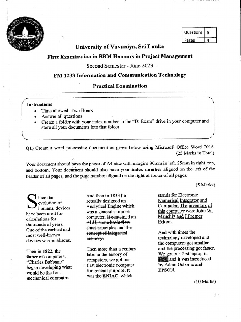 PM 1233 - Information and Communication Technology - Practical | PDF