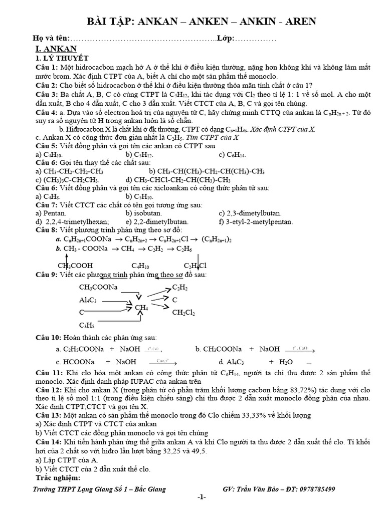 Onluyen.vn - bài Tập Về Ankan Anken Ankin Và Aren Môn Hóa Học Lớp 11.Doc.crdownload | PDF