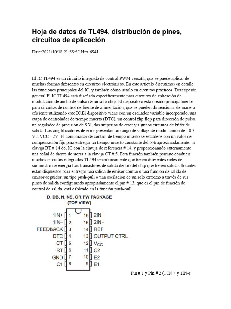 Hoja de Datos de TL494 | PDF | Transistor | Fuente de alimentación