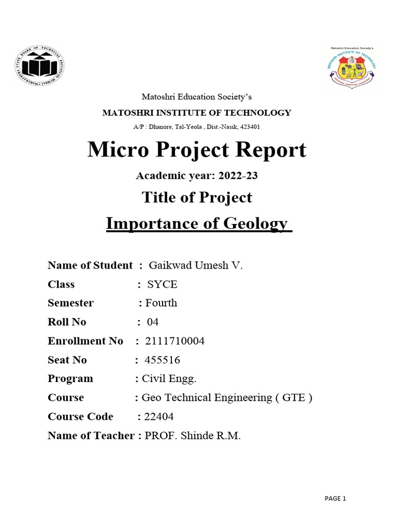 GTE Micro Project CE-4-I | PDF | Geology | Geophysics