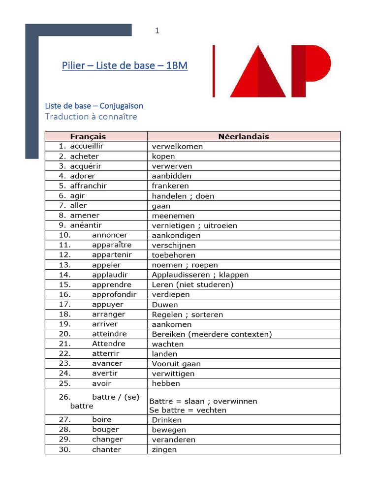 Pilier - Liste de Base - TRADUCTION - 1BM | PDF