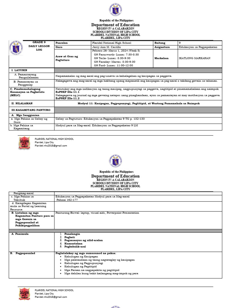 Esp 9 DLL Week 5 | PDF