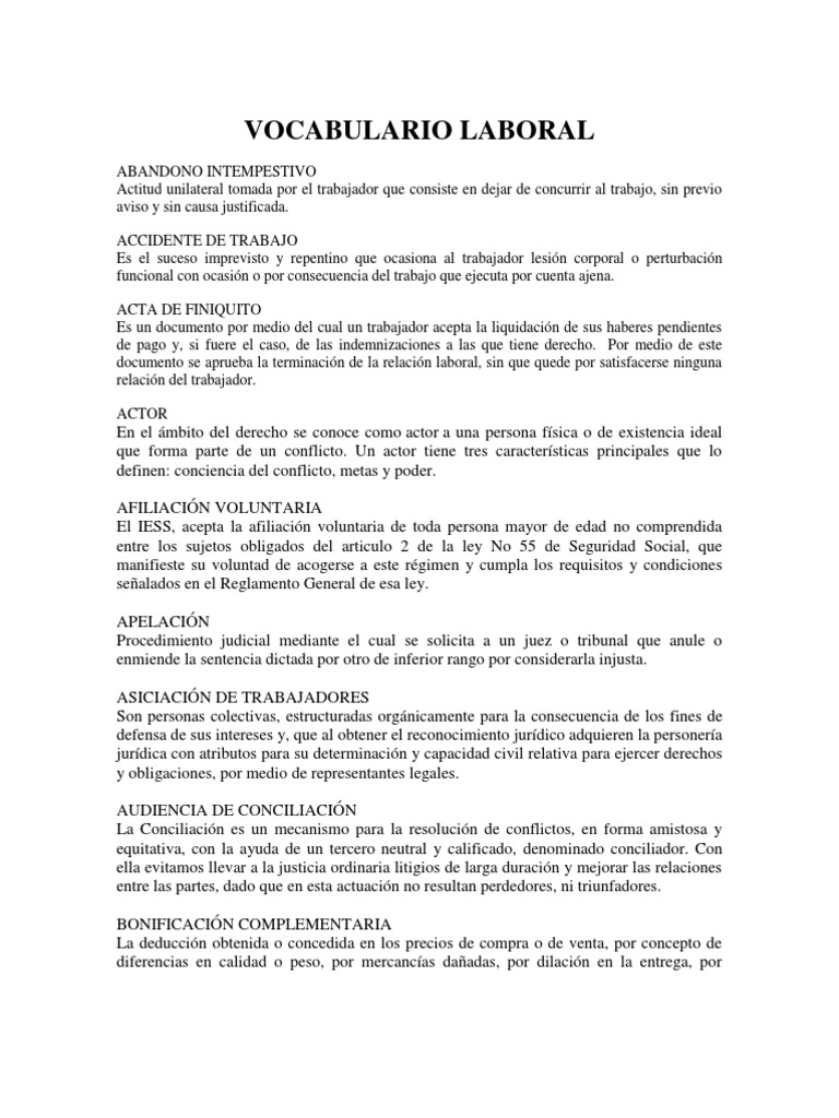 Vocabulario Laboral | PDF | Derecho laboral | Jurisdicción