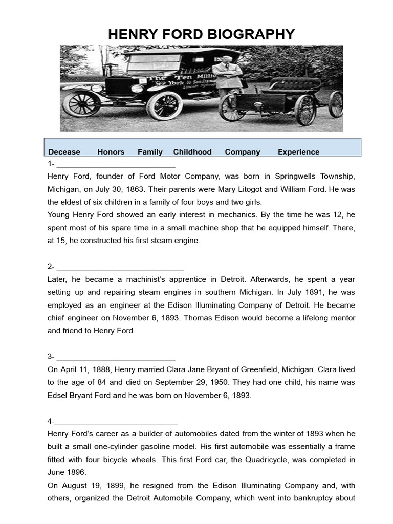 Henry Ford - Biography | Download Free PDF | Motor Vehicle | Car