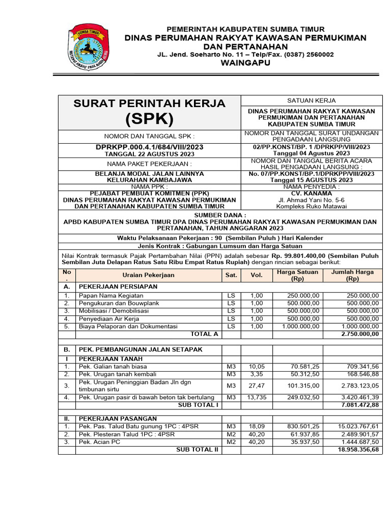 SPK Cv. Kanama 2023 - 22 Agustus | PDF